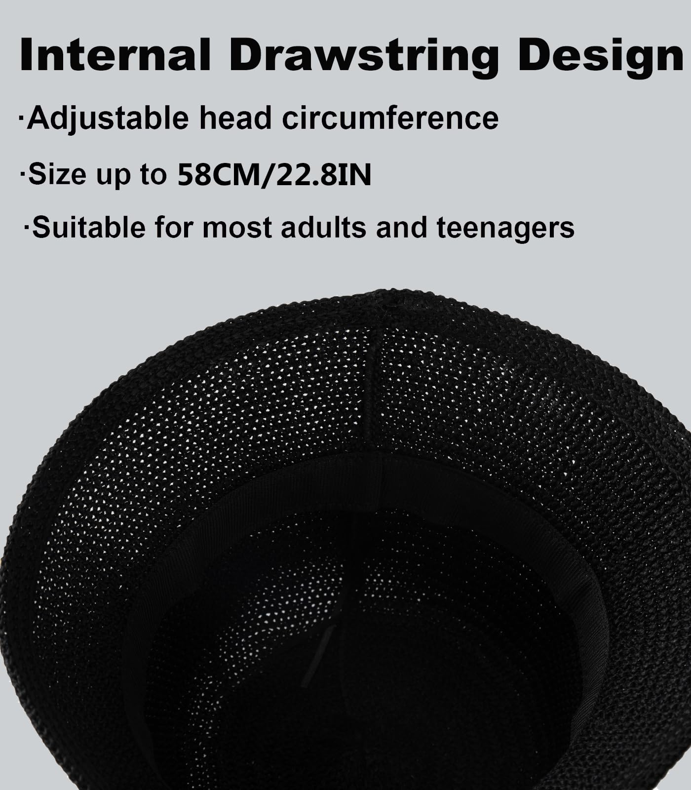 MEINICY Women Mesh Woven Bucket Hat Beach Hat Straw Sun Hat Fashion Foldable Packable Fishing Solid Black Hat for Spring Summer Autumn