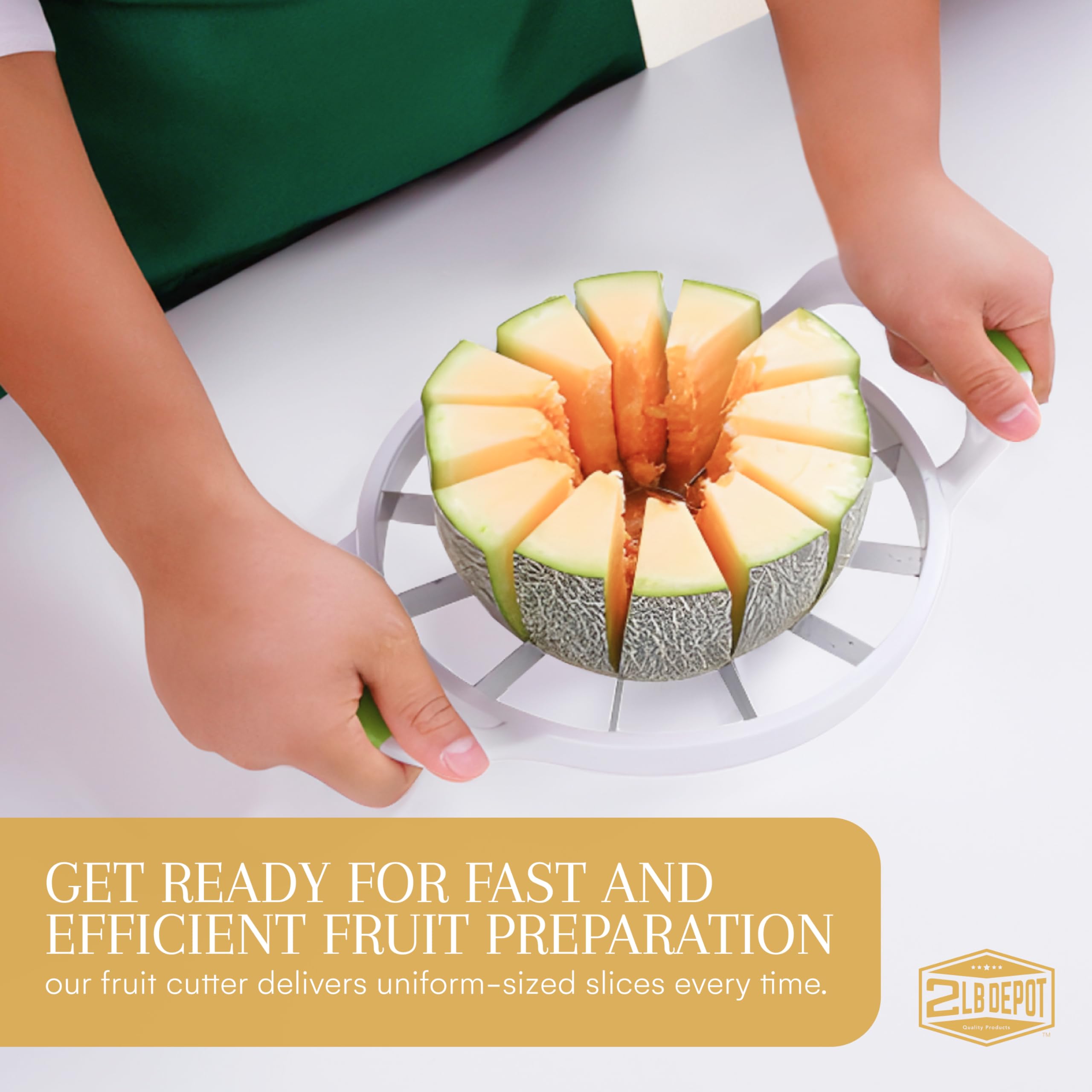 2LB Depot Watermelon Slicer - Versatile Melon Slicer and Fruit Divider with 12-Blade Uniform Slicer - Stainless Steel Blades - Easy-to-Use Handheld Cutting Tool - White & Green - 14.56Wx12.59Hx2.75L