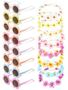 kanayu 16 pcs adults flower sunglasses daisy flower headbands set, round flower glasses sunflower hair wreath flower crown (classic colors)