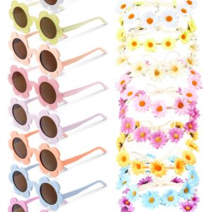 Kanayu 16 Pcs Adults Flower Sunglasses Daisy Flower Headbands Set, Round Flower Glasses Sunflower Hair Wreath Flower Crown (Classic Colors)