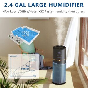 Humidifiers 2.4Gal / 9L Humidifiers Large Room 1000 sq.ft Large Humidifiers for Home Top Fill Humidifier for Bedroom Quiet Night Light 24H Timer Essential Oil Diffuer Humidifier for Nursery Baby Home