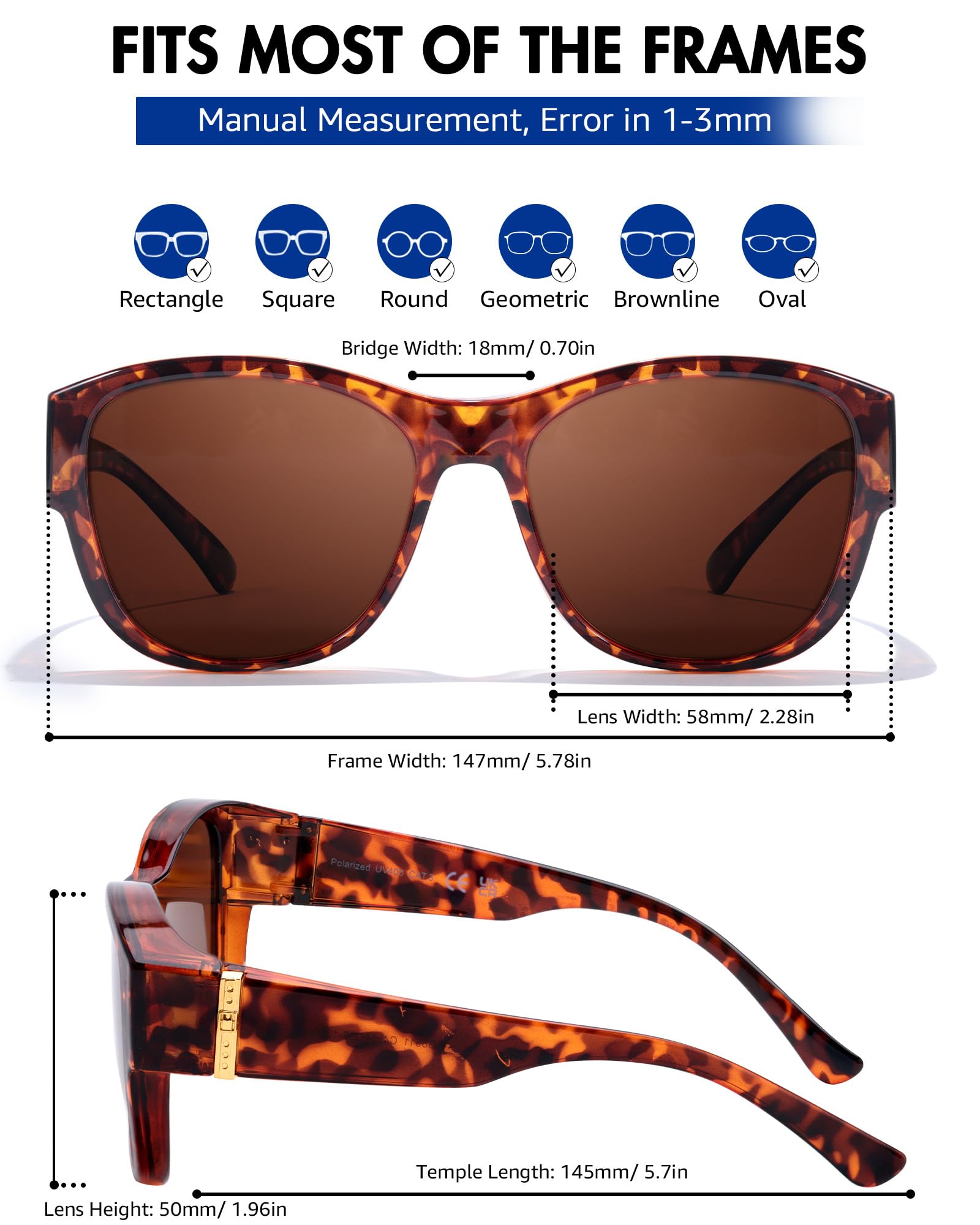 Xfeel Trendy Sunglasses Over Glasses Women, Oversized Sun Glasses Women with UV Protection Over Prescription Eyeglasses