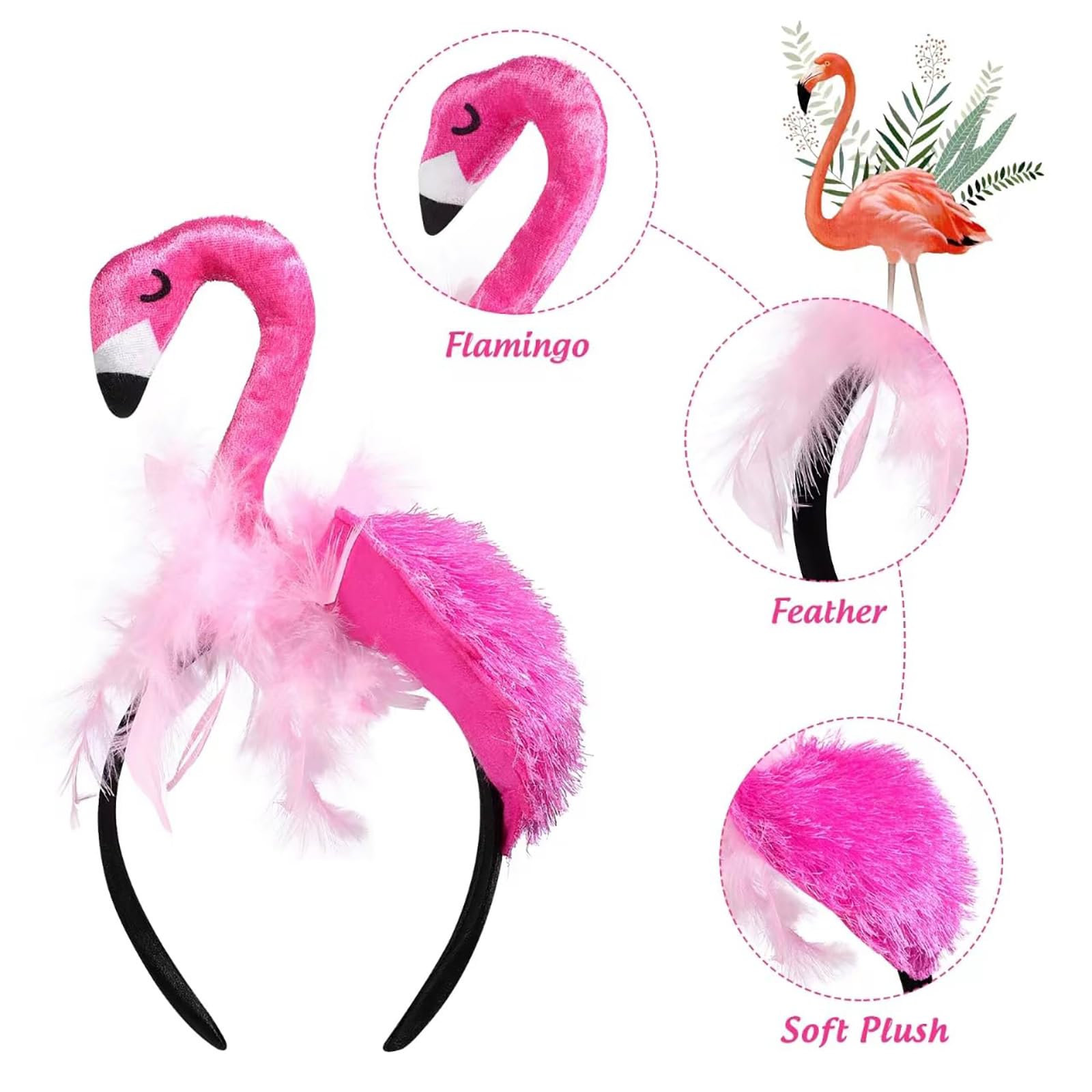 CARMELIT Creative Flamingo Hat Hawaii Pink Flamingo Headband Hair Tropical Accessories Flamingo Party Supplies Cute Flamingo Costume for Women