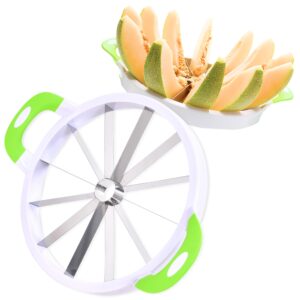 2LB Depot Watermelon Slicer - Versatile Melon Slicer and Fruit Divider with 12-Blade Uniform Slicer - Stainless Steel Blades - Easy-to-Use Handheld Cutting Tool - White & Green - 14.56Wx12.59Hx2.75L