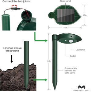 maxfetched Solar Snake Repellent Ultrasonic Outdoor with LED Light, Sonic Mole Repeller Solar-Powered, Snake Mole Vole Gopher Away for Lawn Yard 2PK