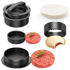 pisol hamburger press, 4-in-1 burger press patty maker slider, stuffed burgers sandwich cutter, meat beef veggie hamburger patty mold with 100 pcs wax disc papers