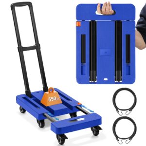 homaisson folding hand truck, heavy duty dolly cart for moving, 550 lbs hand truck with 6 wheels & 2 rope for luggage, moving, shopping, office use (blue)