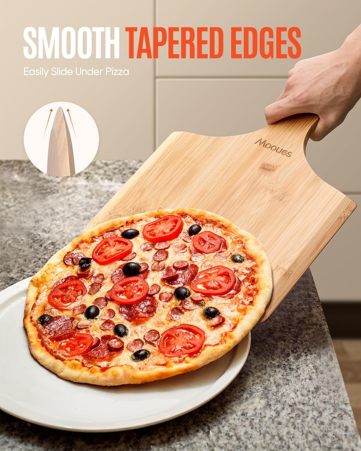 Pizza Peel 12 Inch, Natural Bamboo Pizza Peel Pizza Paddle Spatula Oven Accessory for Large Wood Pizza Board For Transferring & Serving, Wood Pizza Cutting Board for Cheese Bread Fruit Vegetabl