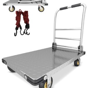 Platform Truck cart, Flatbed cart, 2200 pounds.with 6-inch Rotating Wheels Large Platform Suitable for Grocery Stores, garages, Offices, Storage Rooms (Silver) (35.4x23.6 inch)