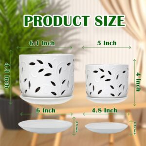 BUYMAX Set of 2 Orchid Pots with Holes & Saucers for Orchid Root Health, 5 inch&6 inch Ceramic Pots for Plants, Effective Drainage and Ventilation to Assist New Plants or Repotting