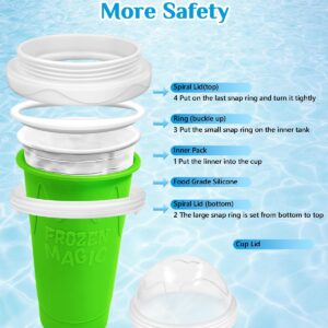 Slushy Maker Cup, DIY Magic Slushy Maker Squeeze Cup, Portable Smoothie Squeeze Cup for Juices, Milk and Ice Cream Make, Double Layers Silica Cup with Lid & Straw for Kids, Friends, Family (Green)1