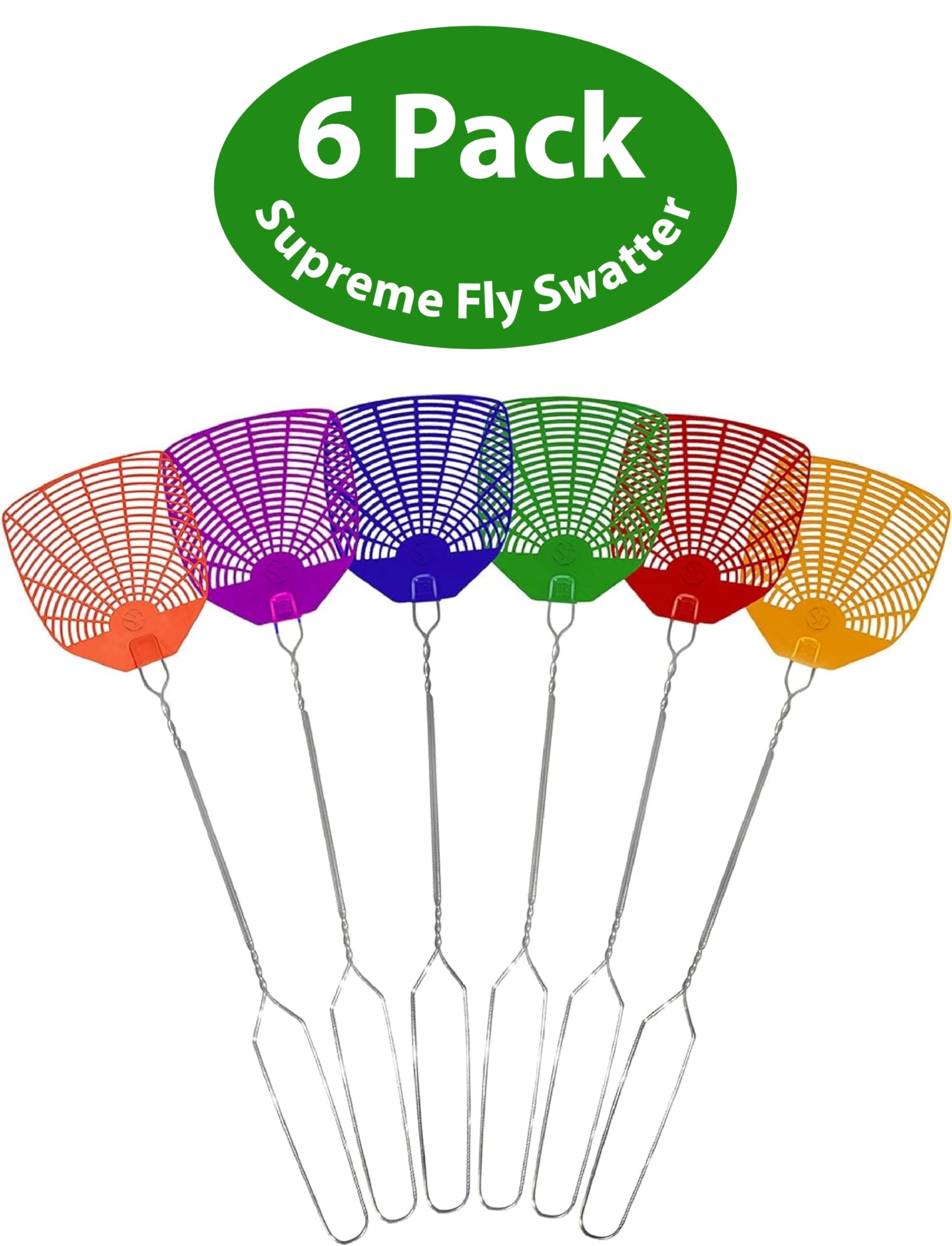 Supreme Bug & Fly Swatter 6-Pack – Braided Metal Handle 6 Pack Fly Swatters, Multi Pack Colors, – for Indoor/Outdoor – Flyswatter