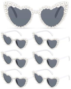 huquary 6 pairs heart pearl sunglasses bride sunglasses for wedding vintage heart sun glasses love shaped sunglasses (white)