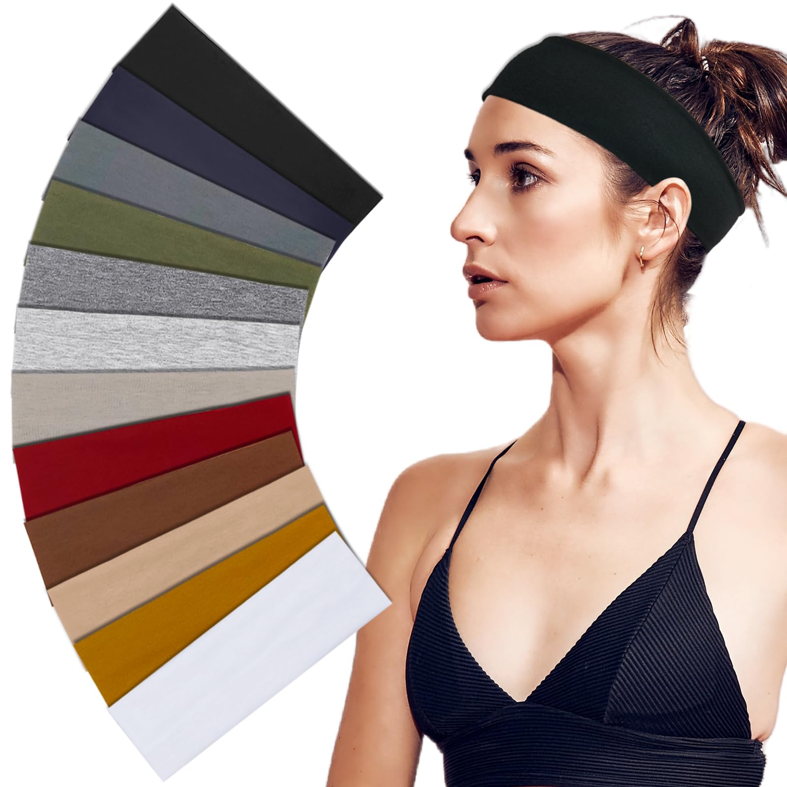 Sefiinh Headbands For Women Sweat Headband Yoga Elastic Head Bands Women's Hair Band Workout Hairbands Accessories 12 Pack