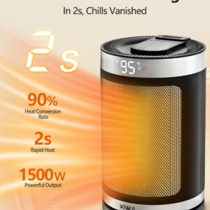 KNKA Space Heaters for Indoor Use, Portable Electric Heater with Thermostat, 90° Oscillation, 4 Mode, 12H Timer, 1500W Fast Safe Heating Ceramic Heater for Bedroom, Home, Office - ETL Certified, 9.4"