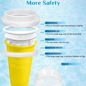 Slushy Maker Cup, DIY Magic Slushy Maker Squeeze Cup, Portable Smoothie Squeeze Cup for Juices, Milk and Ice Cream Make, Double Layers Silica Cup with Lid & Straw for Kids, Friends, Family (Yellow)1