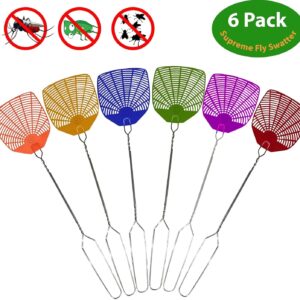 Supreme Bug & Fly Swatter 6-Pack – Braided Metal Handle 6 Pack Fly Swatters, Multi Pack Colors, – for Indoor/Outdoor – Flyswatter