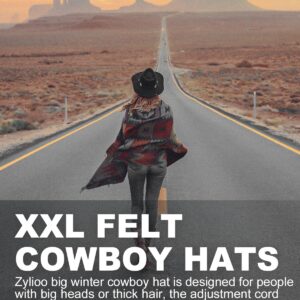 Zylioo Oversize XXL Felt Cowboy Hats,Large Western Hat Warm,Unisex Shapeable Wide Brim Fedora Hat with Belt Buckle