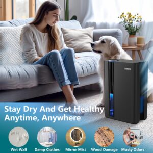 SIMSEN 95oz Dehumidifiers for Home, 800 sq ft Quiet Dehumidifier with Reusable Filter and Ionizer, Small Dehumidifier with Drain Hose, Dehumidifiers for Bedroom Bathroom Basements Closet RV(Black)