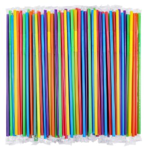 300 pcs [individually wrapped] colorful flexible plastic straws, disposable bendy straws, (9.45" long and 0.23'' diameter), bpa-free