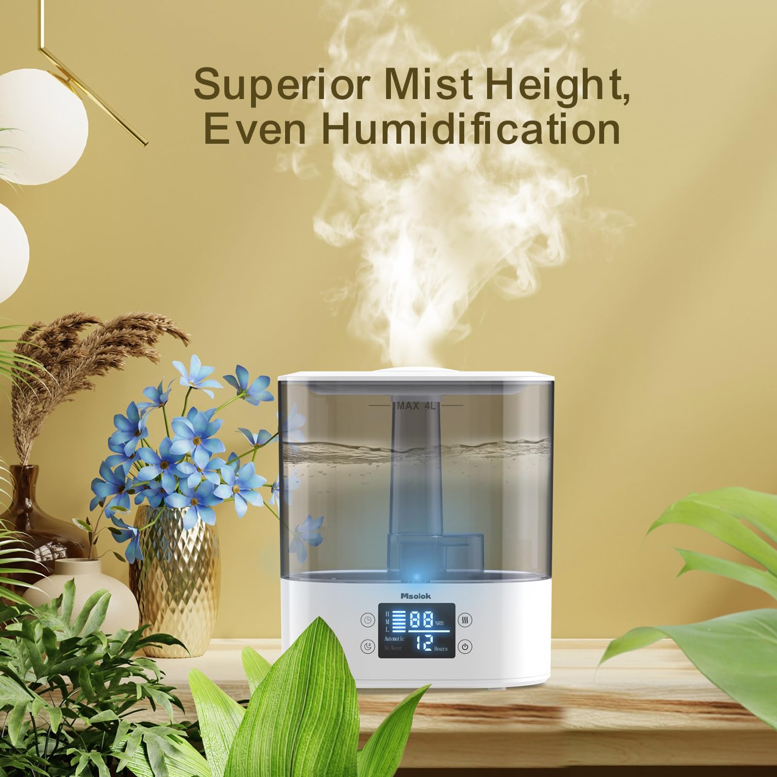 Humidifiers for Bedroom and Home & Baby - 4L Cool Mist Air Humidifiers for Plants, 26db Quiet Top Fill Air Humidifier Lasts Up to 40 Hours, Auto Shut-Off, Super Easy to Fill and Clean