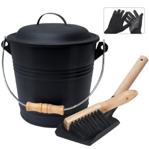 brian & dany mini ash bucket with lid and shovel, 1.5 gallon fireplace bucket with broom, coal bucket ash can for fireplace, ashes, fire pit, wood burning stove