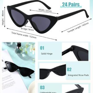 Kanayu 24 Pairs Retro Cat Eye Sunglasses for Women Vintage Sunglasses Trendy Goggles Plastic Frame Sunglasses for Party (Black)