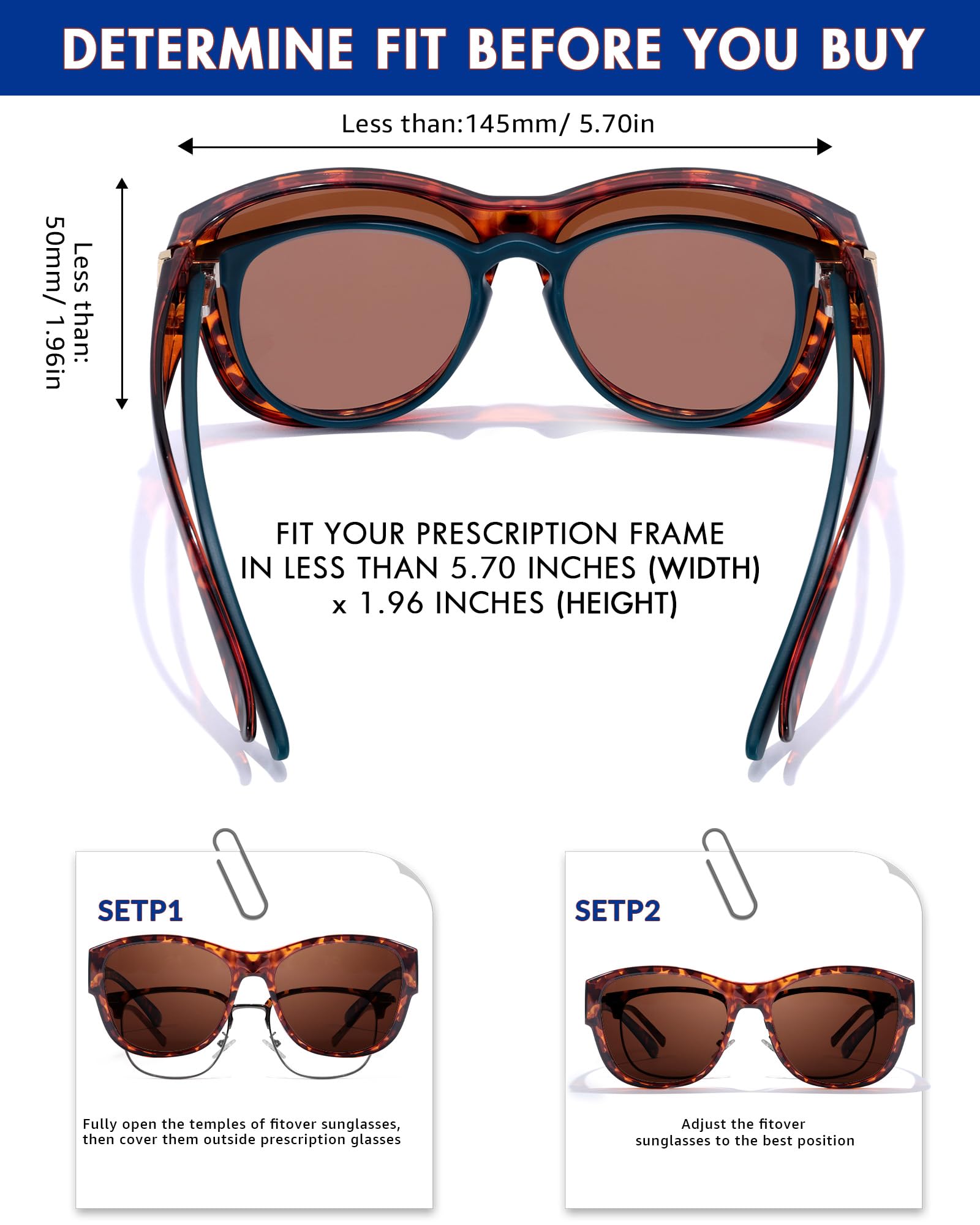 Xfeel Trendy Sunglasses Over Glasses Women, Oversized Sun Glasses Women with UV Protection Over Prescription Eyeglasses