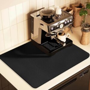 coffee mat for countertops ,coffee bar accessories fit under coffee maker espresso machine, absorbent hide stain rubber mat for countertop ,dish drying mat for kitchen counter (black, 12"x19")