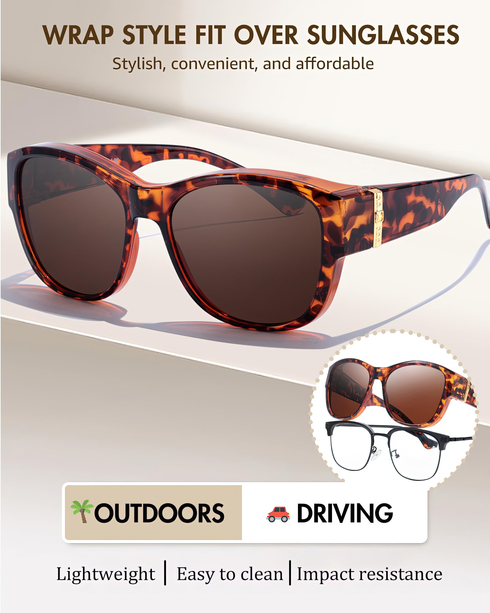 Xfeel Trendy Sunglasses Over Glasses Women, Oversized Sun Glasses Women with UV Protection Over Prescription Eyeglasses