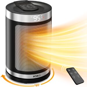 knka space heaters for indoor use, portable electric heater with thermostat, 90° oscillation, 4 mode, 12h timer, 1500w fast safe heating ceramic heater for bedroom, home, office - etl certified, 9.4"