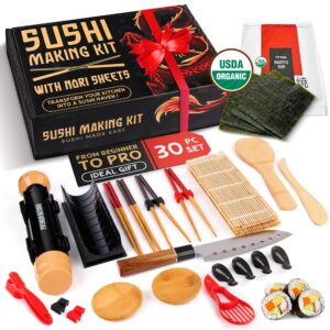 sushi making kit bazooka sushi maker kit, bamboo sushi kit sushi rolling mat,set for beginners diy sushi at home easy roll & create delicious sushi roller sushi knife sushi bamboo roller, usda organic