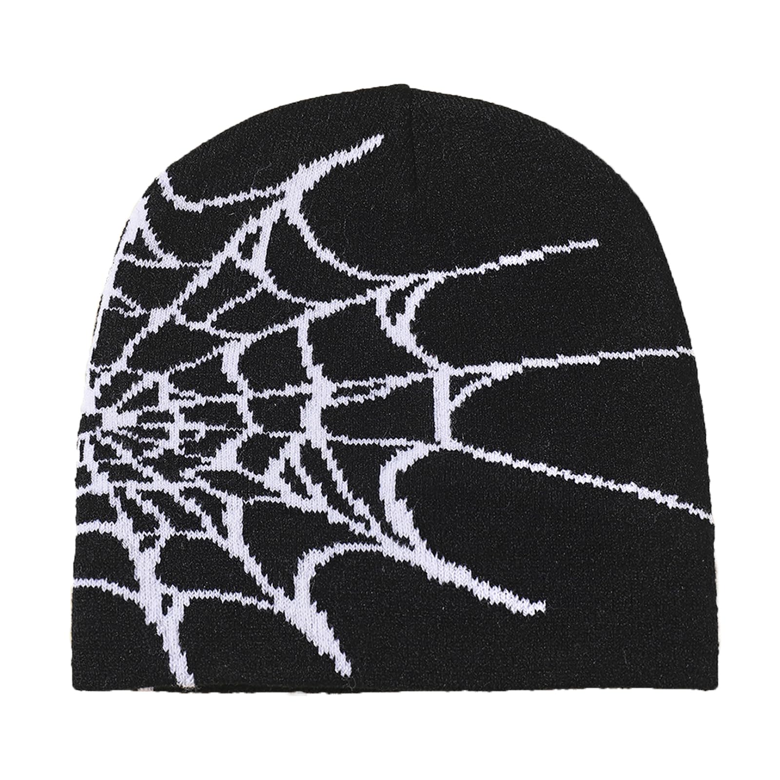 Y2k Beanie Women Beanies Spider Beanie Winter Warm Knit Hat Gothic Beanies Outdoor Black Beanie Spider Web for Men Teenagers (Black & White)