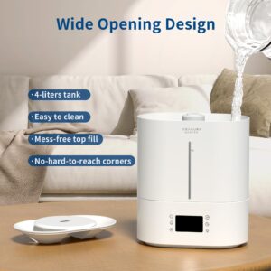 ASAKUKI Humidifiers for Bedroom Home, 4L Top Fill Ultrasonic Cool Mist Humidifiers for Baby Nursery & Plants Indoor, Adjustable Humidity Control, Auto Mode, Quiet Sleep Mode, Humidifier Tank Cleaner