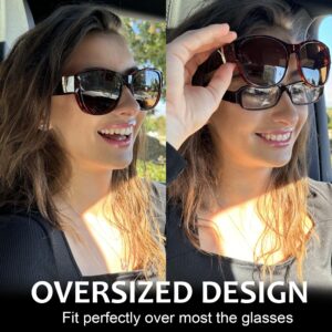 Xfeel Trendy Sunglasses Over Glasses Women, Oversized Sun Glasses Women with UV Protection Over Prescription Eyeglasses