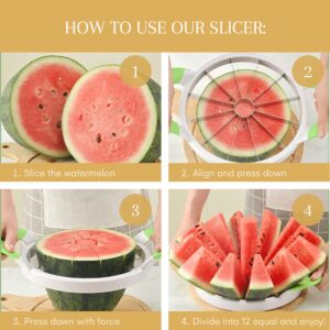 2LB Depot Watermelon Slicer - Versatile Melon Slicer and Fruit Divider with 12-Blade Uniform Slicer - Stainless Steel Blades - Easy-to-Use Handheld Cutting Tool - White & Green - 14.56Wx12.59Hx2.75L