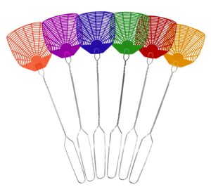 supreme bug & fly swatter 6-pack – braided metal handle 6 pack fly swatters, multi pack colors, – for indoor/outdoor – flyswatter