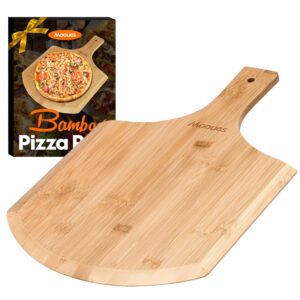 pizza peel 12 inch, natural bamboo pizza peel pizza paddle spatula oven accessory for large wood pizza board for transferring & serving, wood pizza cutting board for cheese bread fruit vegetabl