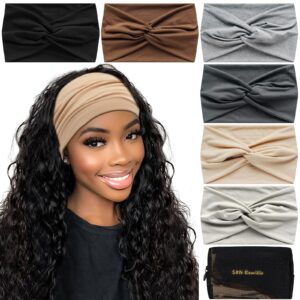 s&n remille wide boho headband for women extra large turban elastic non-slip headbands hairband accessories for yoga, sports 6 pack