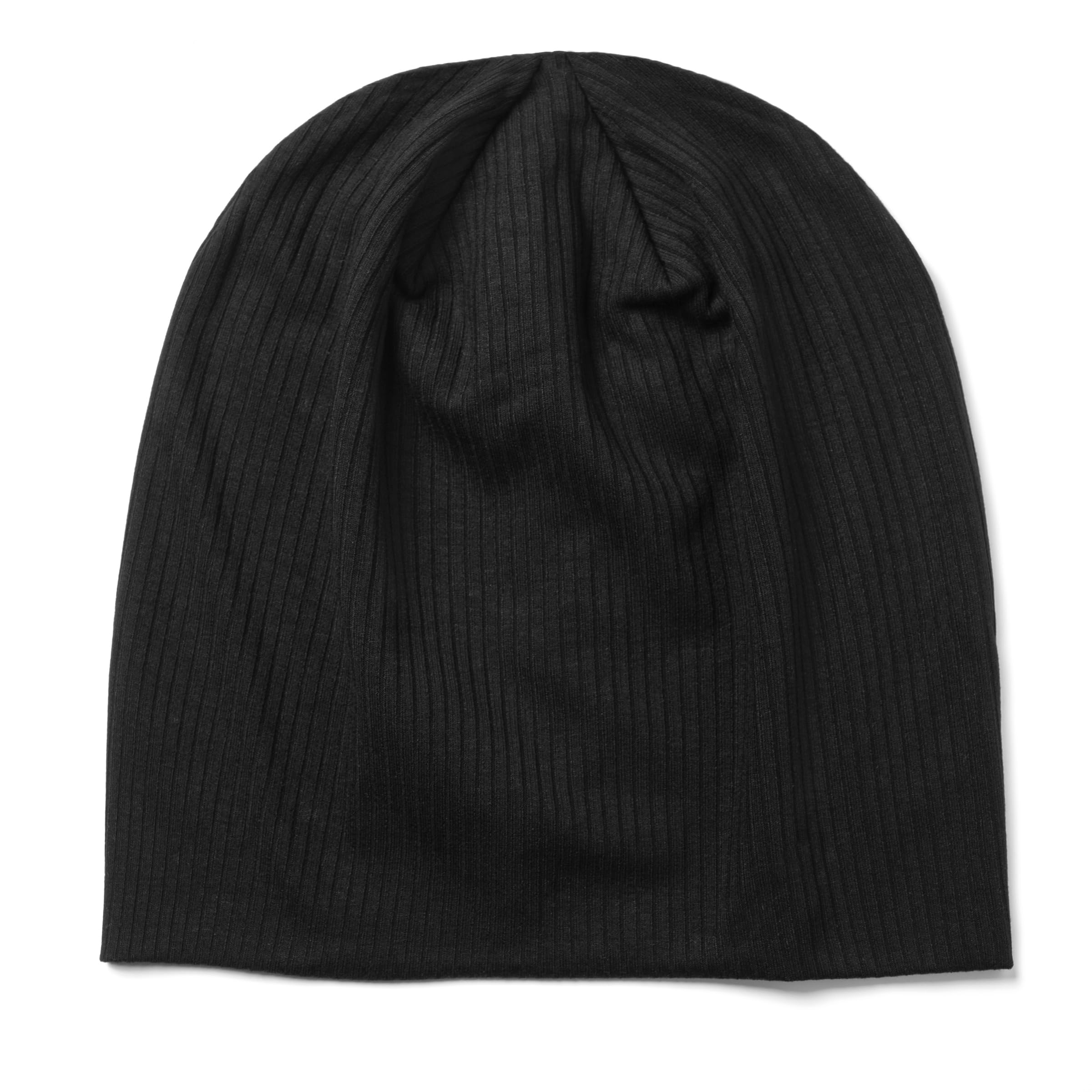 Lightweight Fashion Beanie for Men & Women - Soft Thin Ribbed Modal - Slouchy Style Black