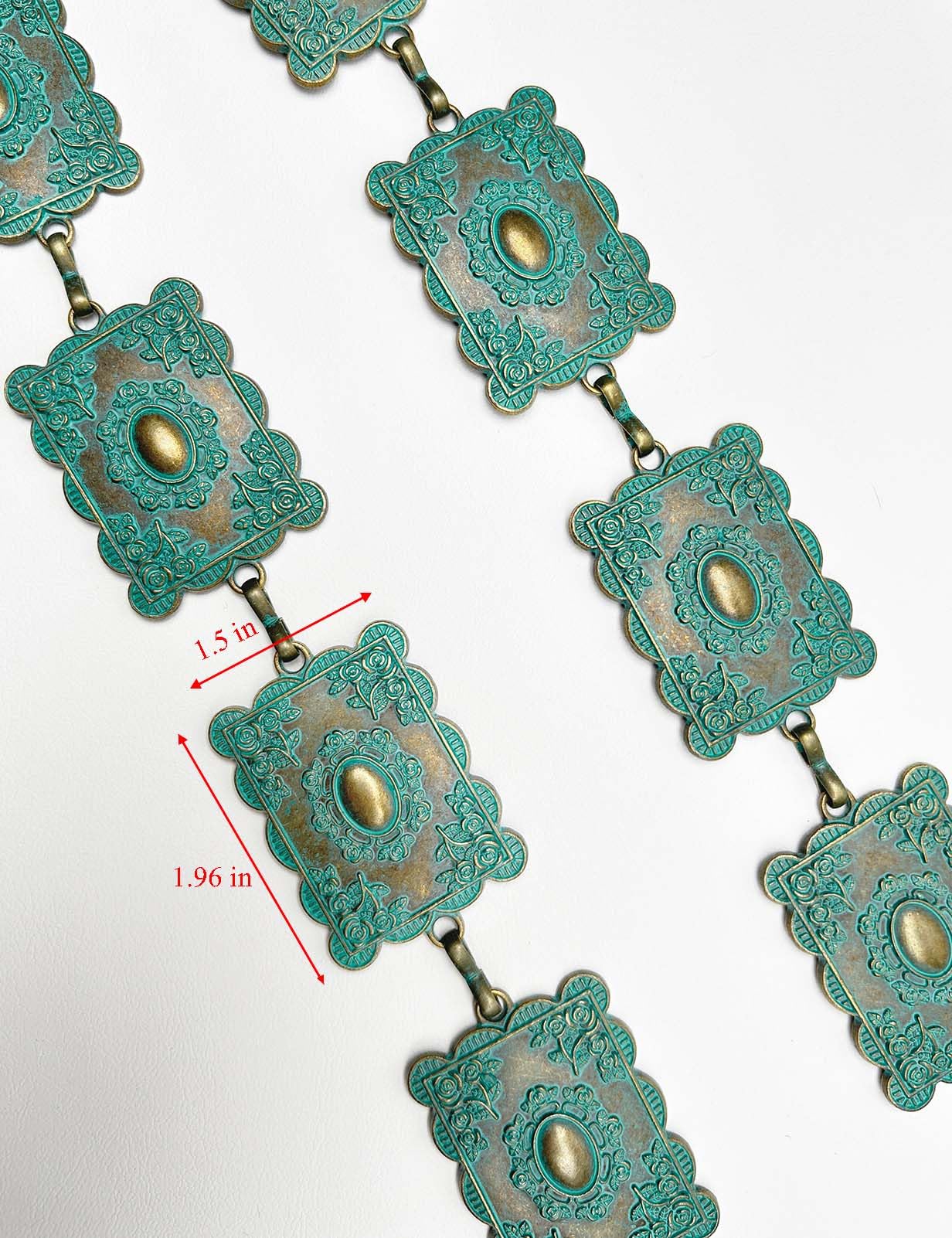 TOPACC Turquoise Concho belts for Women Western Square Teal Metal Cowgirl Boho Chain Belt for Dresses Jeans Country Concert Outfit