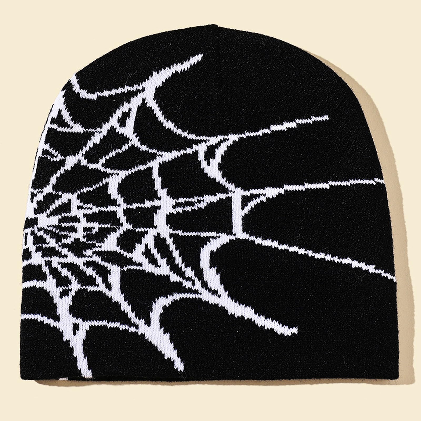 Y2k Beanie Women Beanies Spider Beanie Winter Warm Knit Hat Gothic Beanies Outdoor Black Beanie Spider Web for Men Teenagers (Black & White)