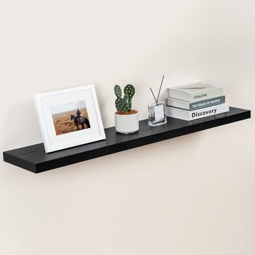 Fun Memories Floating Shelves 48 Inch Long, 9.3 Inch Deep Wall Shelf Fireplace Mantel, Rustic Farmhouse Wooden Shelves for Wall Decor Bathroom, Kitchen, Office, Black, Set of 1