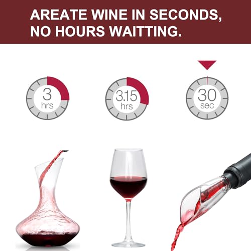 STEETURE Wine Aerator Pourer Spout and Wine Stopper Vacuum Pump, Wine Decanter with Aerator Improved Flavor Enhanced Bouquet Bubbles, Wine Gift Accessories Bottle Corks Saver Sealer No Drip No Spill