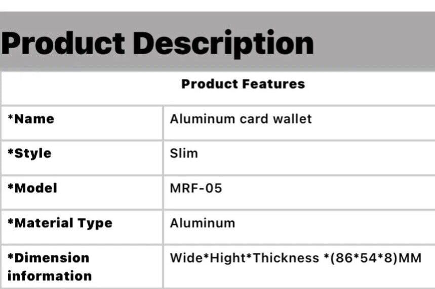 Bulk Pack of 5 Blank Slim Metal Wallets - Color: Black - Laser Engraving Wallets - Bulk Wallets - RFID Blocking