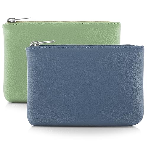 TIESOME 2Pcs Coin Purse, PU Lychee Pattern Zipper Coin Purse Portable Coin Purse Mini Change Wallet for Women Coin Pocket Mini Money for Women Credit Card ID Key Headset Lipstick (Blue+Light Green)