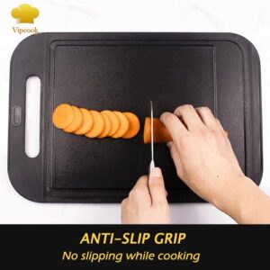 Vipcook Cutting Boards for Kitchen 3Pcs Set Larger Chopping Board Thick Cutting Board Dishwasher Safe with Easy Grip Handle Juice Grooves BPA Free Non-Slip (Black)