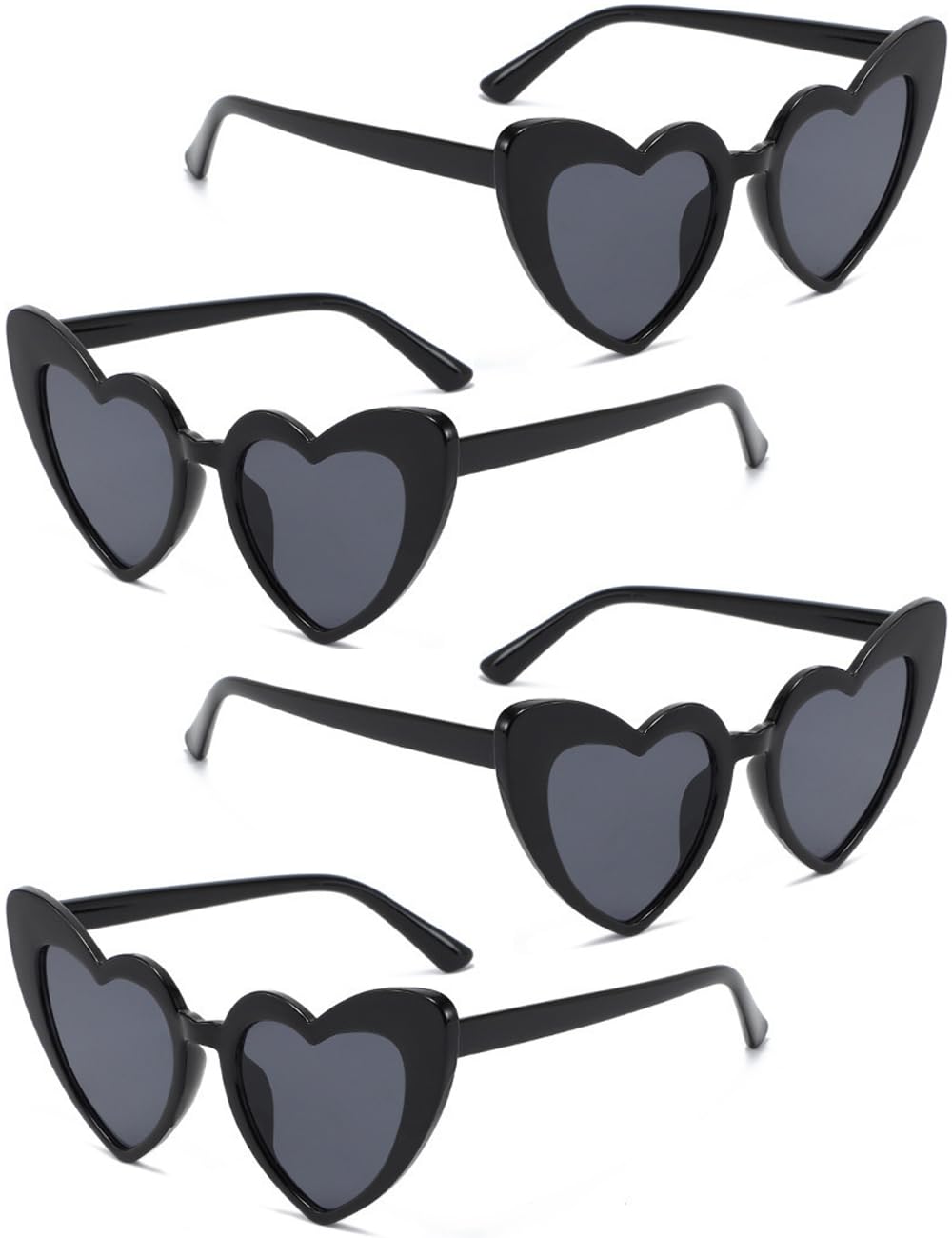 4 Pack Heart Shaped Sunglasses Trendy Cat Eye Love Heart Glasses Vintage Retro Heart Sunglasses for Women(Black)