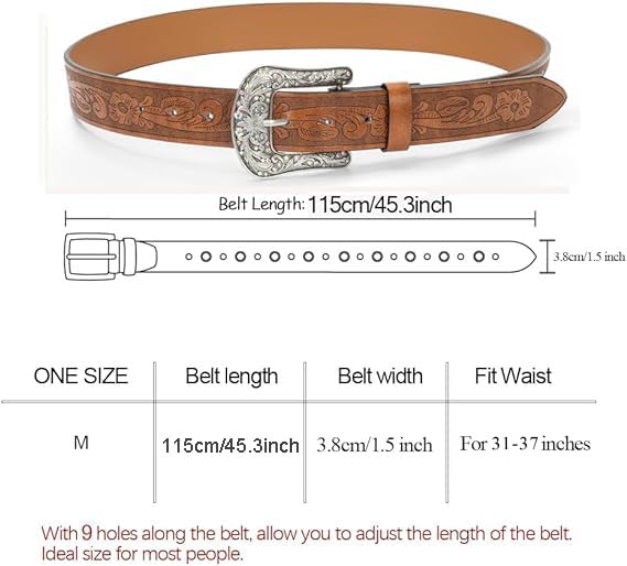 Western-Leather-Belts for Women Turquoise-Oval-Buckle Embossed Cowgirl Belt for Jeans Pants (Fit for 31-37" Waist)