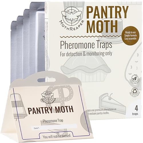 Pantry Moth Glue Traps for House Pantry, Pantry Moth Traps for Food and Cupboard Moths, Pantry Moth Trap 4-Pack, Pantry Moth Traps with Pheromones Premium Indian Meal Moth Traps for Kitchen